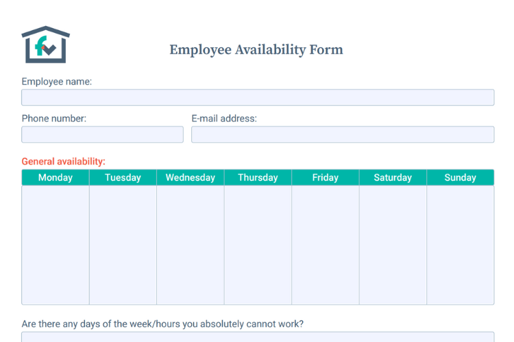Policies Procedures Availability Form Template - FirstVisit Software